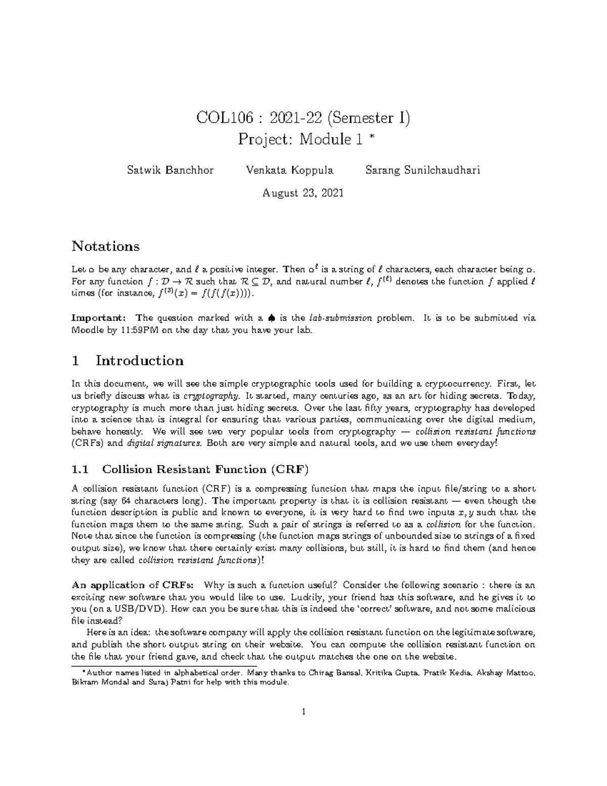 2021COL106Module 1 - NOTHING - COL106 : 2021-22 (Semester I) Project: Module 1 ∗ Satwik Banchhor ...