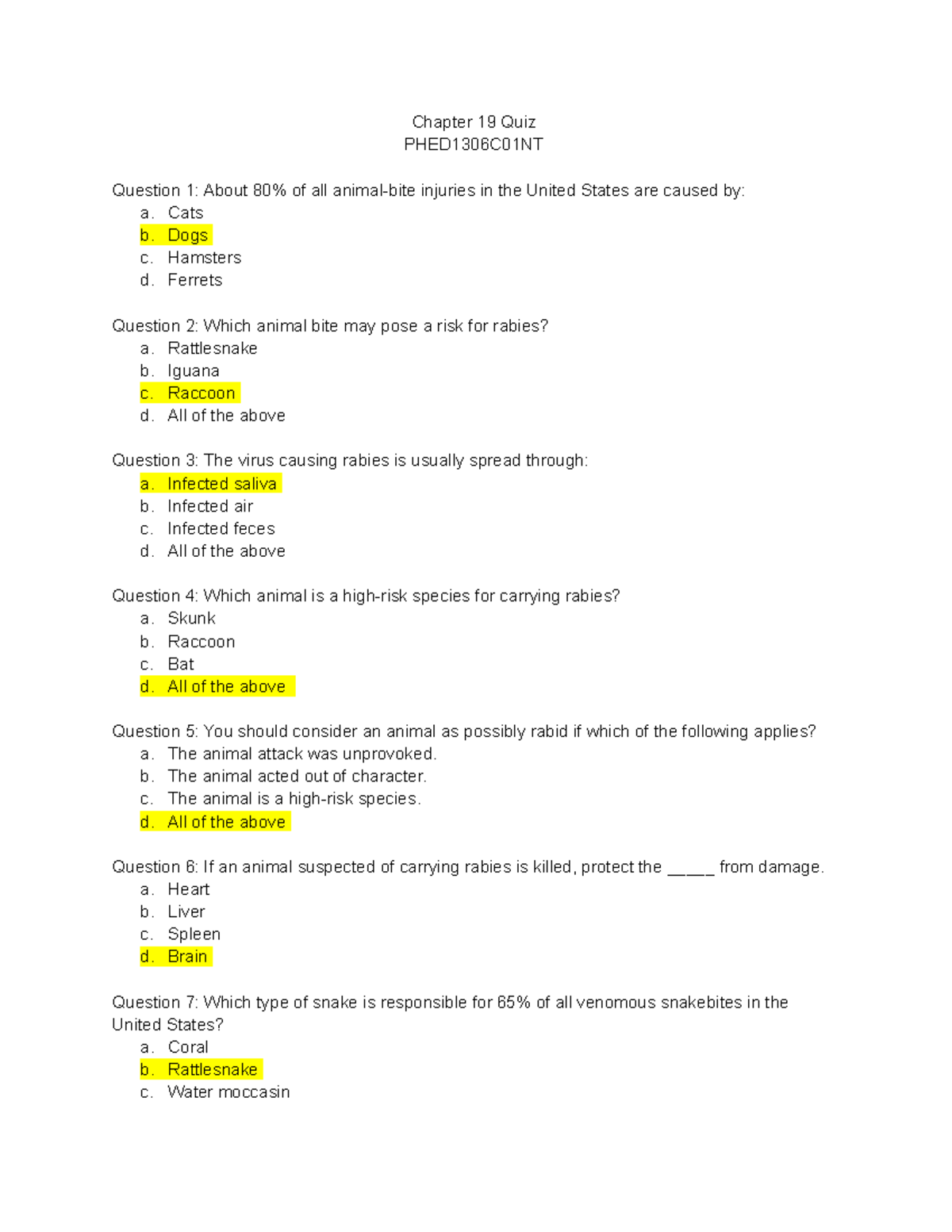 Chapter 19 Quiz - Chapter 19 Quiz PHED1306C01NT Question 1: About 80% ...
