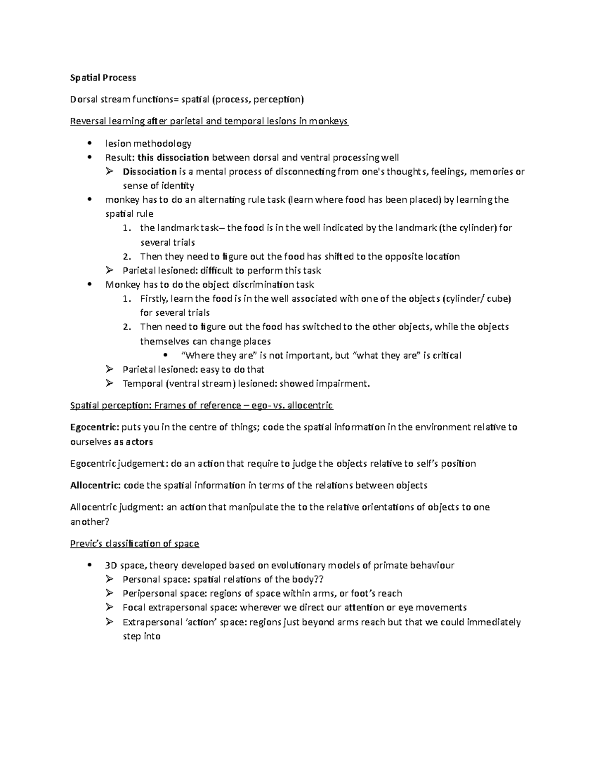 Spatial Process - Spatial Process Dorsal stream functions= spatial ...