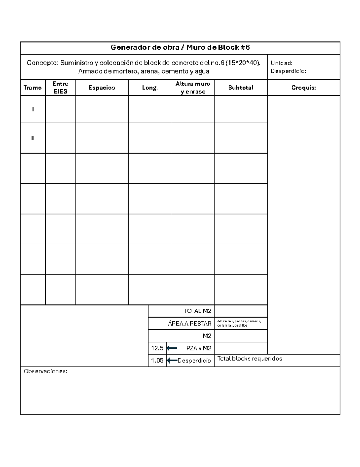 Tabla de block - dibujo tecnico - Generador de obra / Muro de Block ...