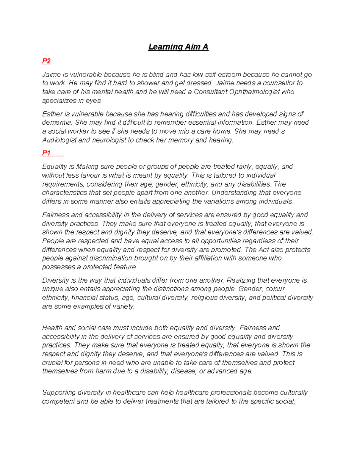 Learning AIM A - Unit 5 LAA - Learning Aim A P Jaime is vulnerable ...