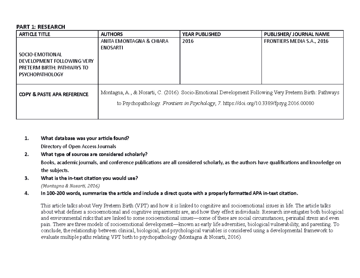 Development Brochure template PSY-102 - PART 1: RESEARCH ARTICLE TITLE ...