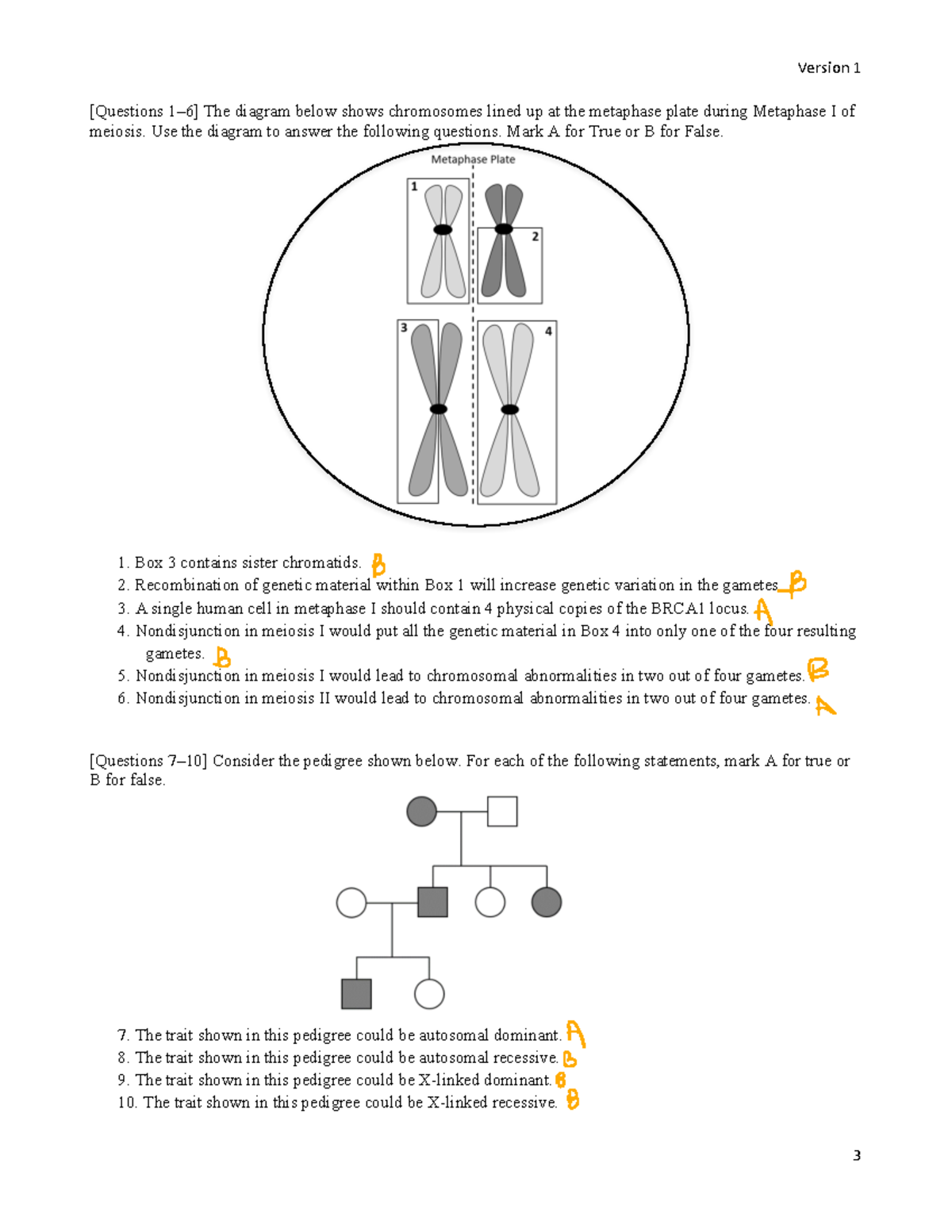 LS7B MTI exam review extra practice - [Questions 1– 6 ] The diagram below shows chromosomes ...