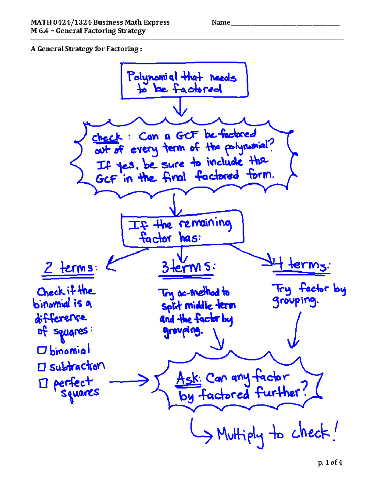 Notes M 6.4 Factoring Strategy - MATH 0424/1324 Business Math Express ...