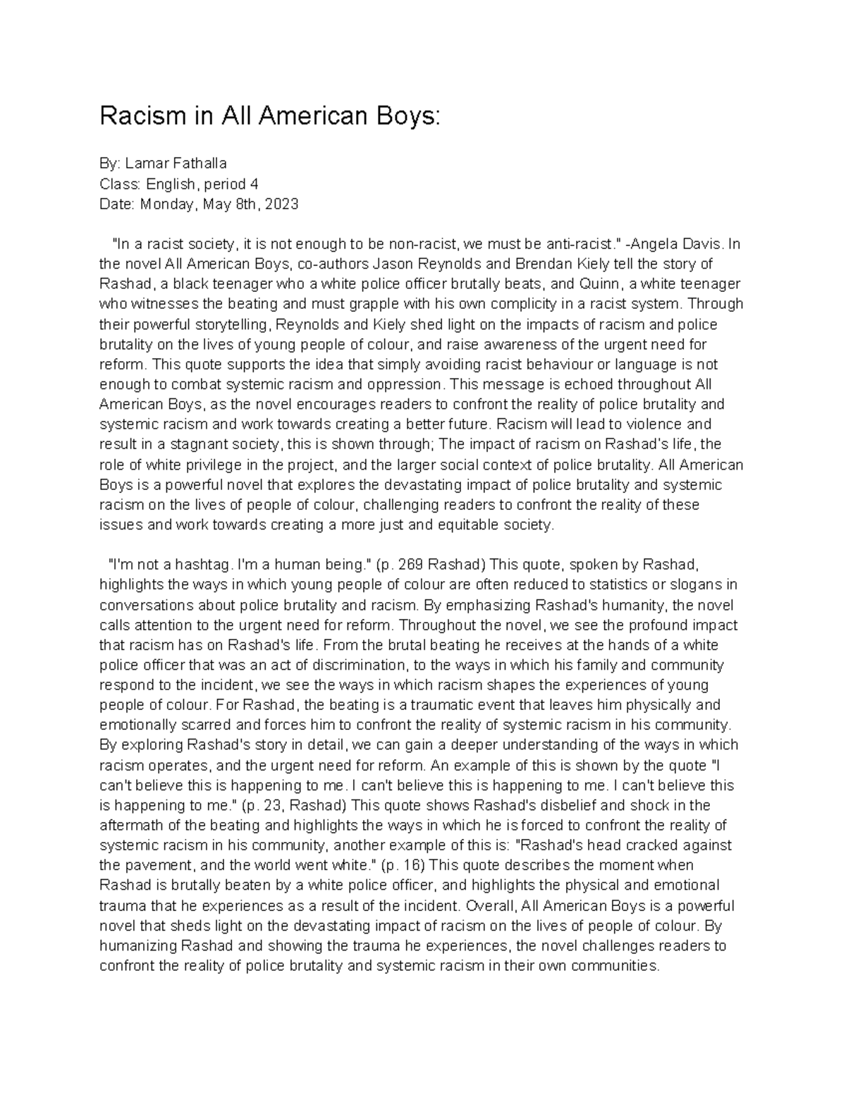 All american boys essay - Racism in All American Boys: By: Lamar ...