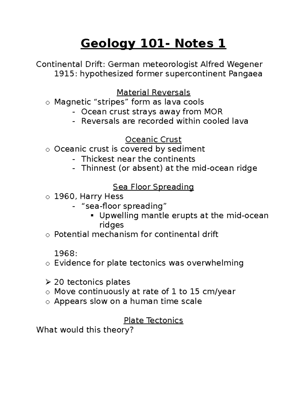 Geology 101 Notes - Professor Brent Miller - Geology 101- Notes 1 ...