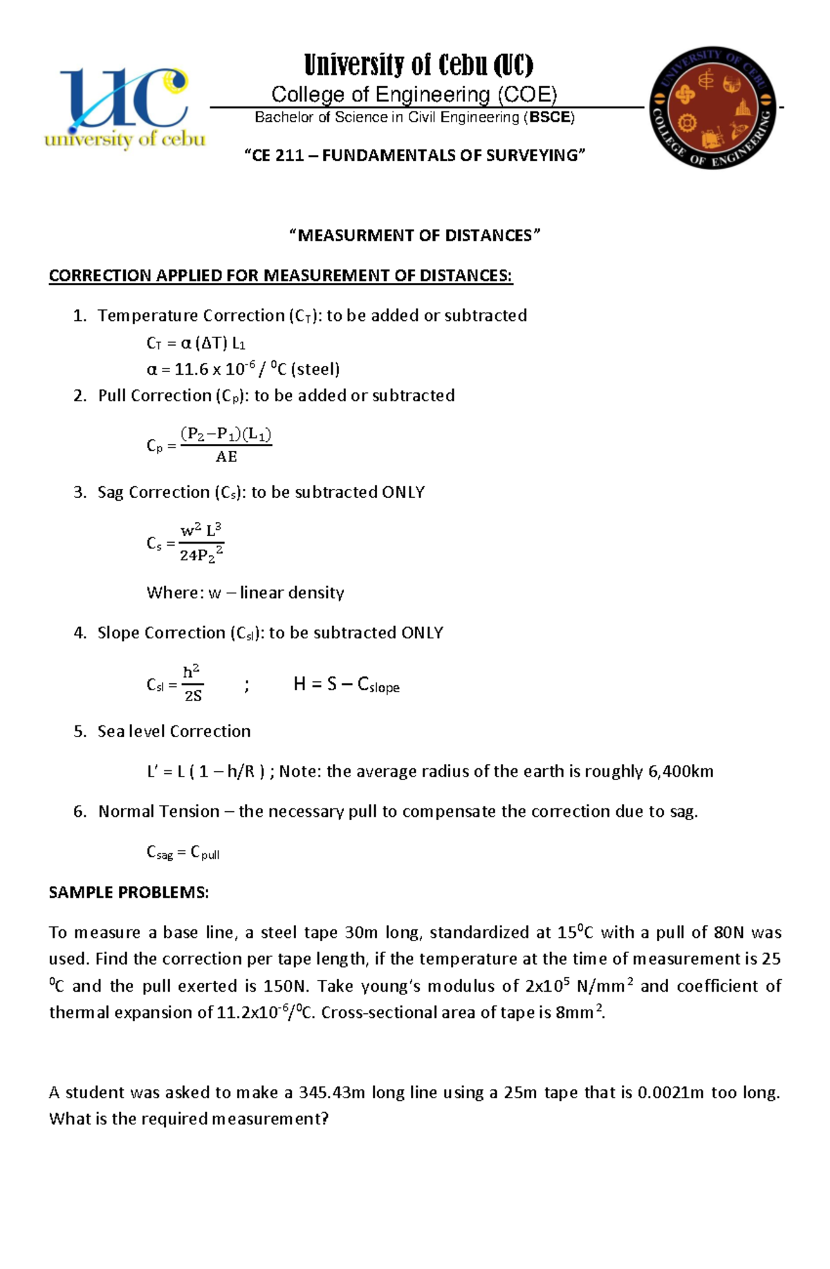 Measurement of Distances - University of Cebu (UC) College of ...