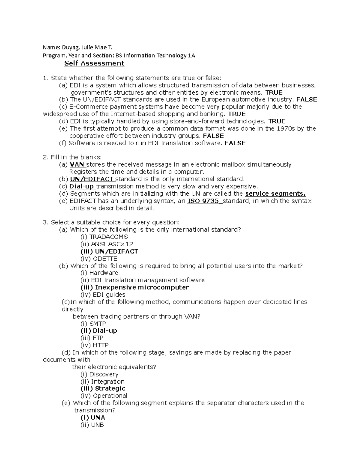 Unit 4 Ebusiness - lec - Name: Duyag, Julie Mae T. Program, Year and ...
