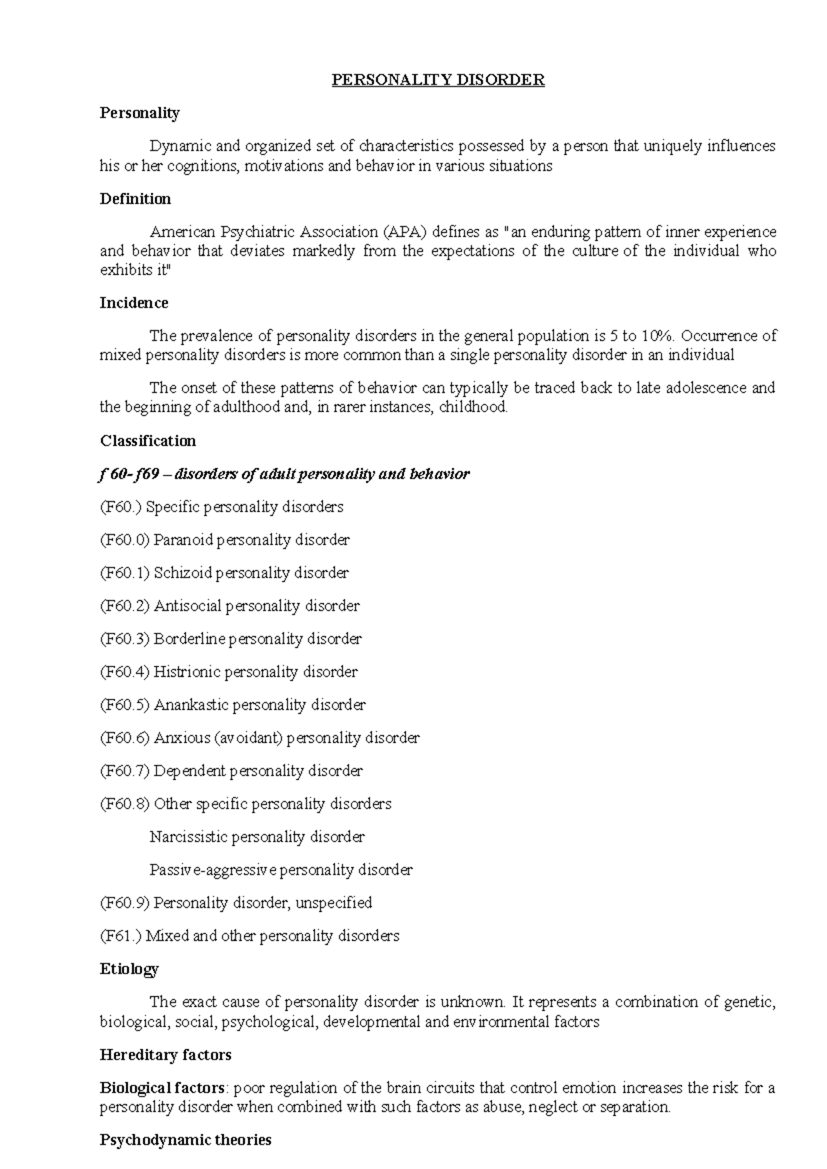 Personality disorder - Occurrence of mixed personality disorders is ...