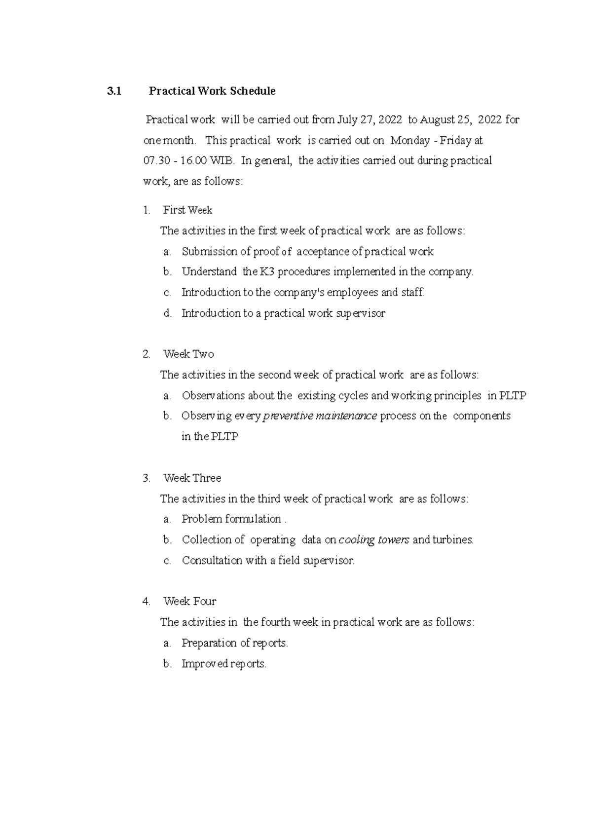 Practical Work Schedule - 3 Practical Work Schedule Practical work will ...