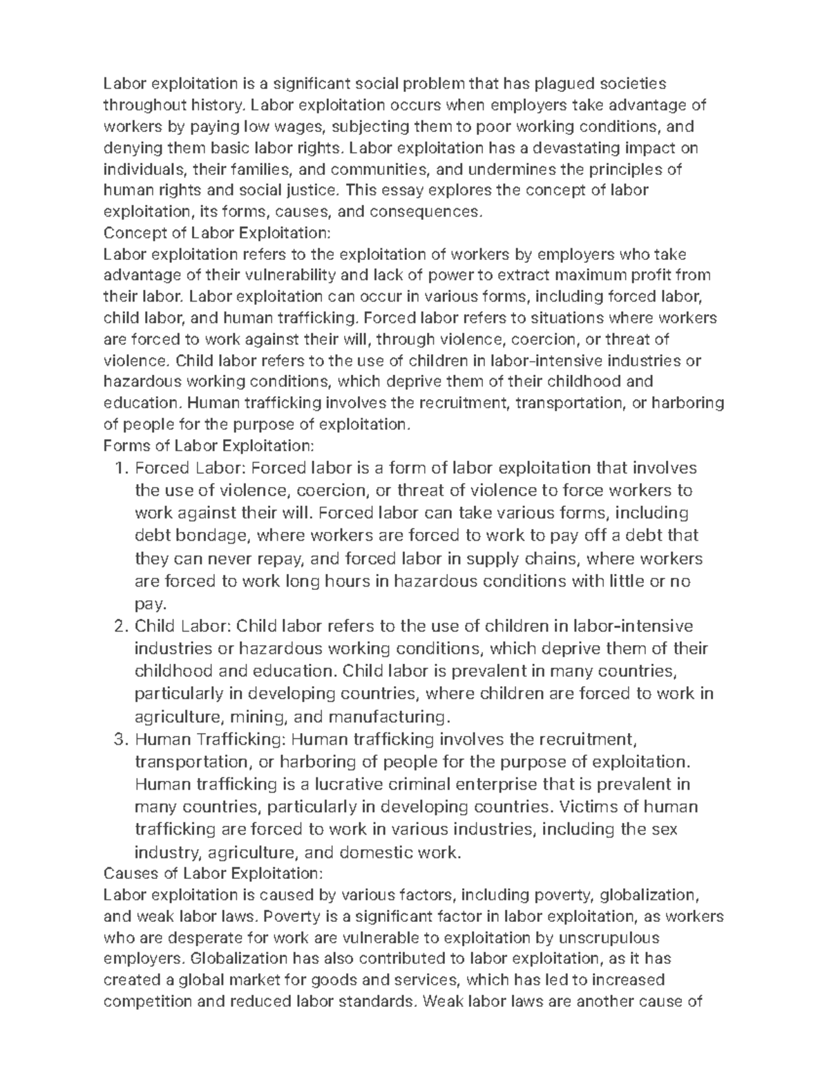 Labor exploitation is a significant social problem that has plagued ...