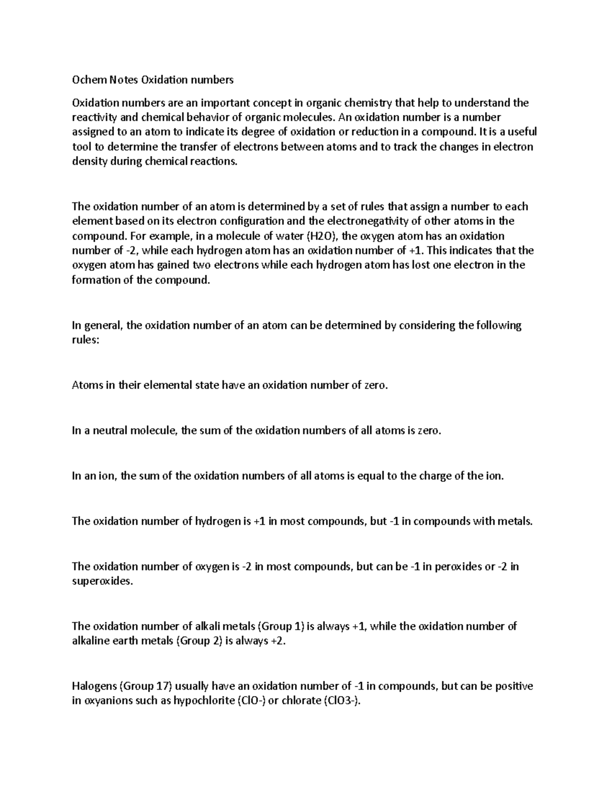 Ochem Notes Oxidation numbers - Ochem Notes Oxidation numbers Oxidation ...