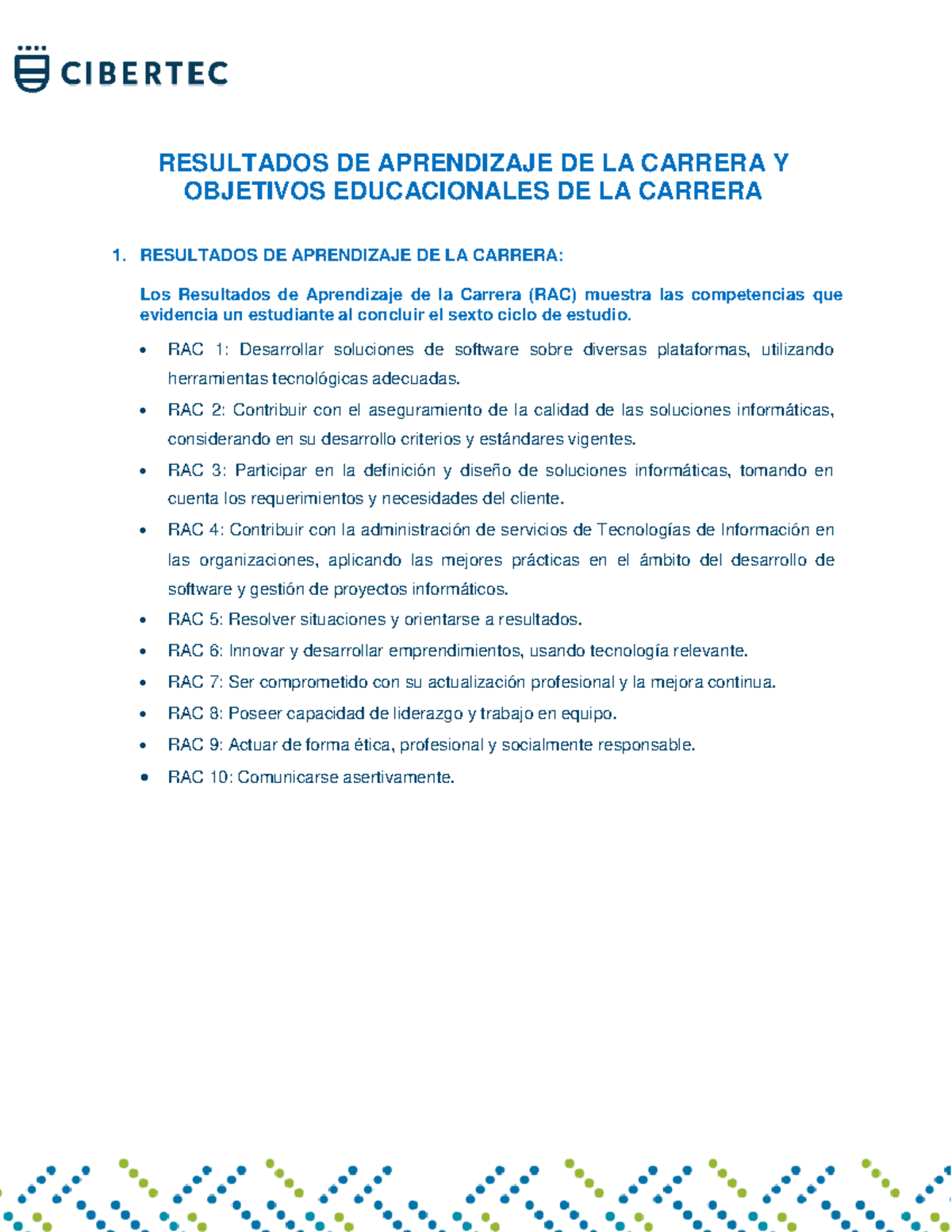 RAC y OEC - adasdas - RESULTADOS DE APRENDIZAJE DE LA CARRERA Y ...