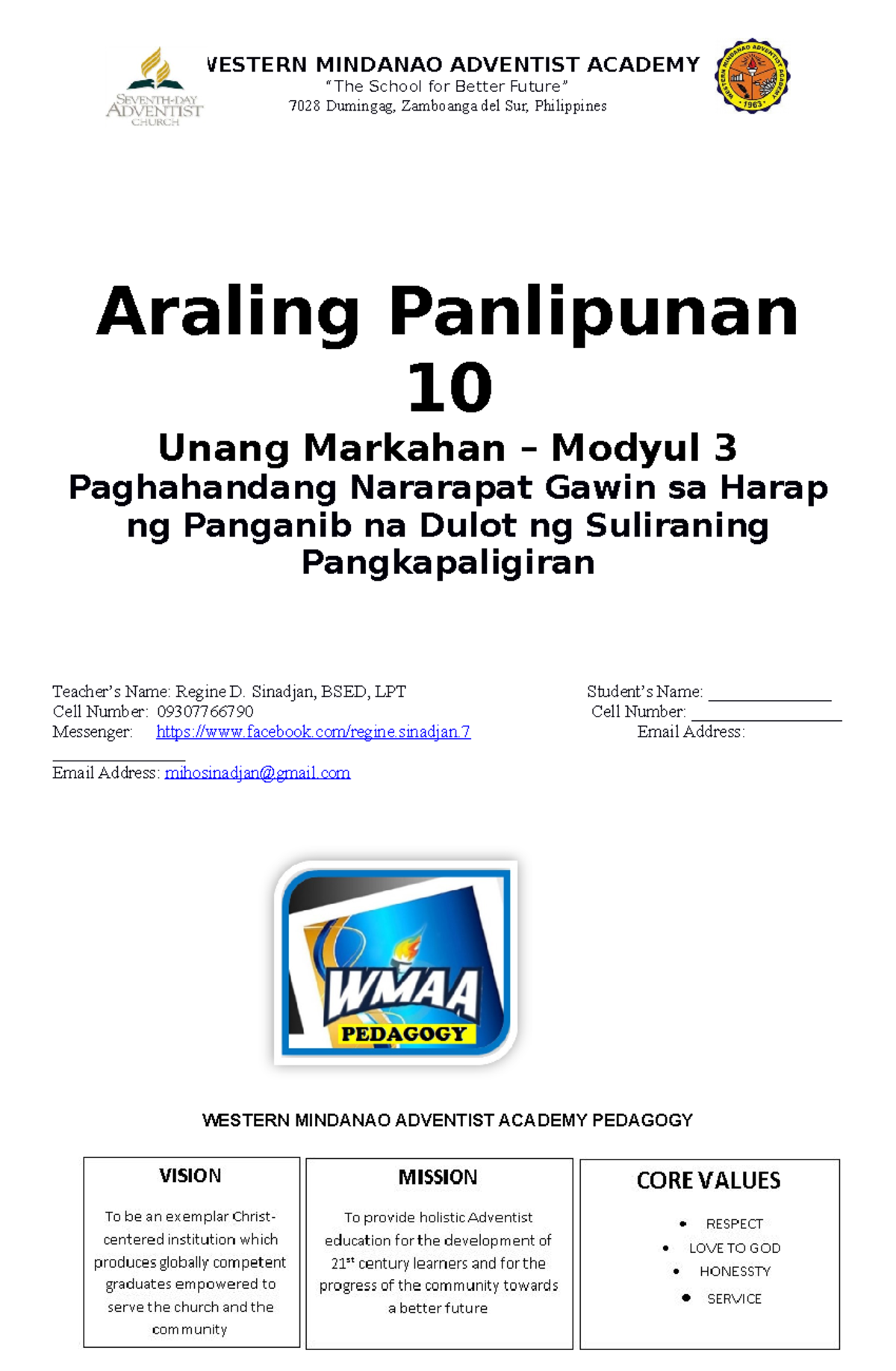 AP 10 Q1-M3 - module - WESTERN MINDANAO ADVENTIST ACADEMY “The School ...