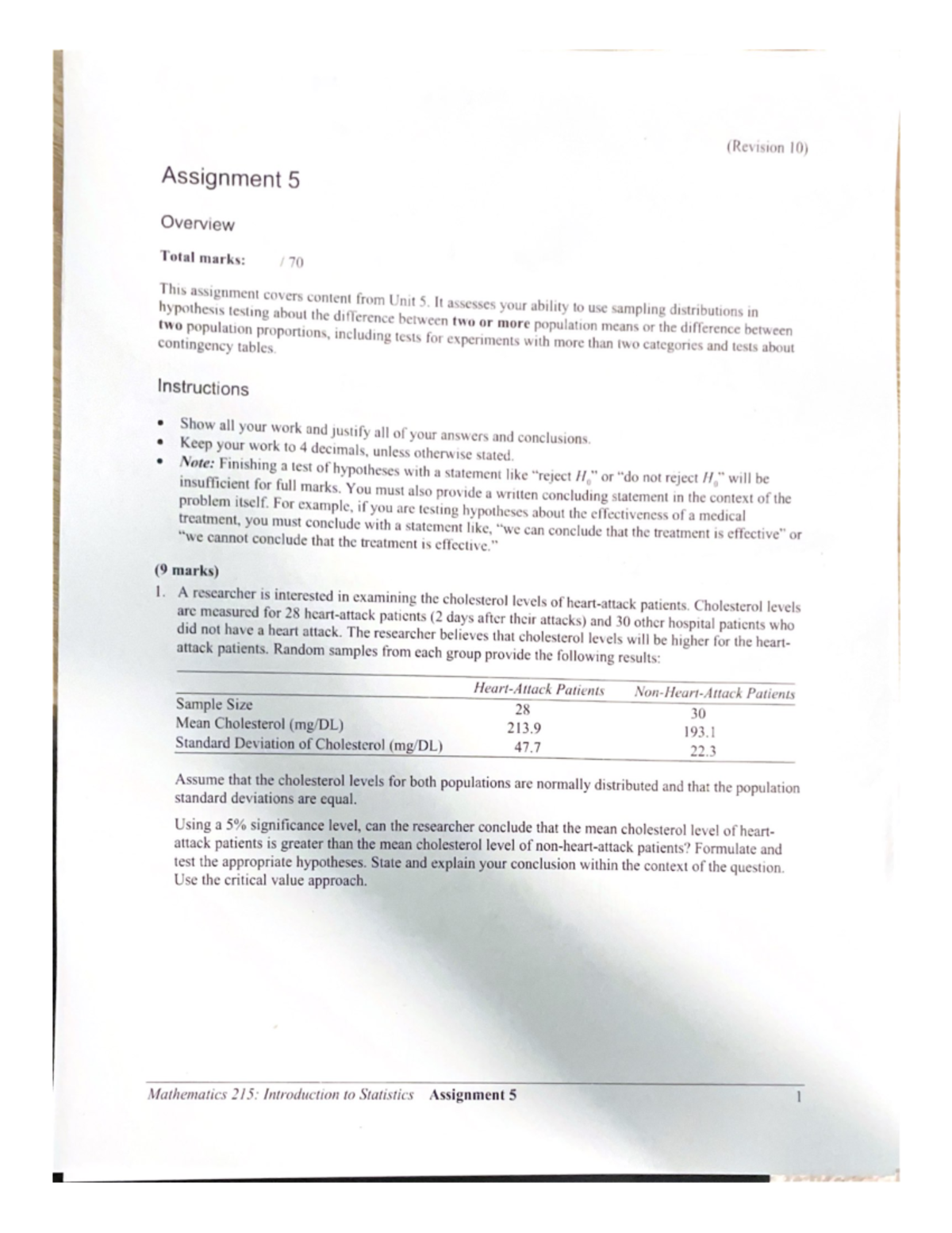 (Revision 10) - assignment #5 - Math 215 - Studocu