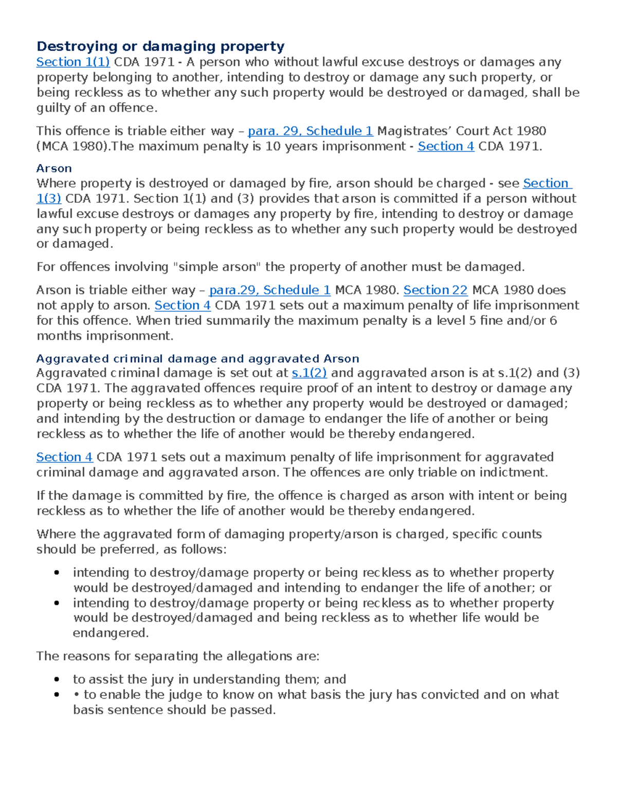 Criminal Damage Summary chart - Destroying or damaging property Section ...