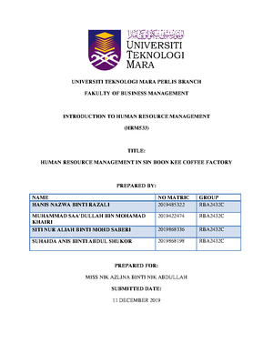 Reflective Essay (Individual) - HRM INTRODUCTION TO HUMAN RESOURCE ...
