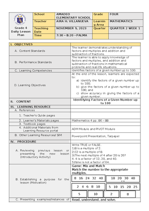 BAJO - Final Lesson PLAN - Solving Quadratic Inequality - DEPARTMENT OF ...