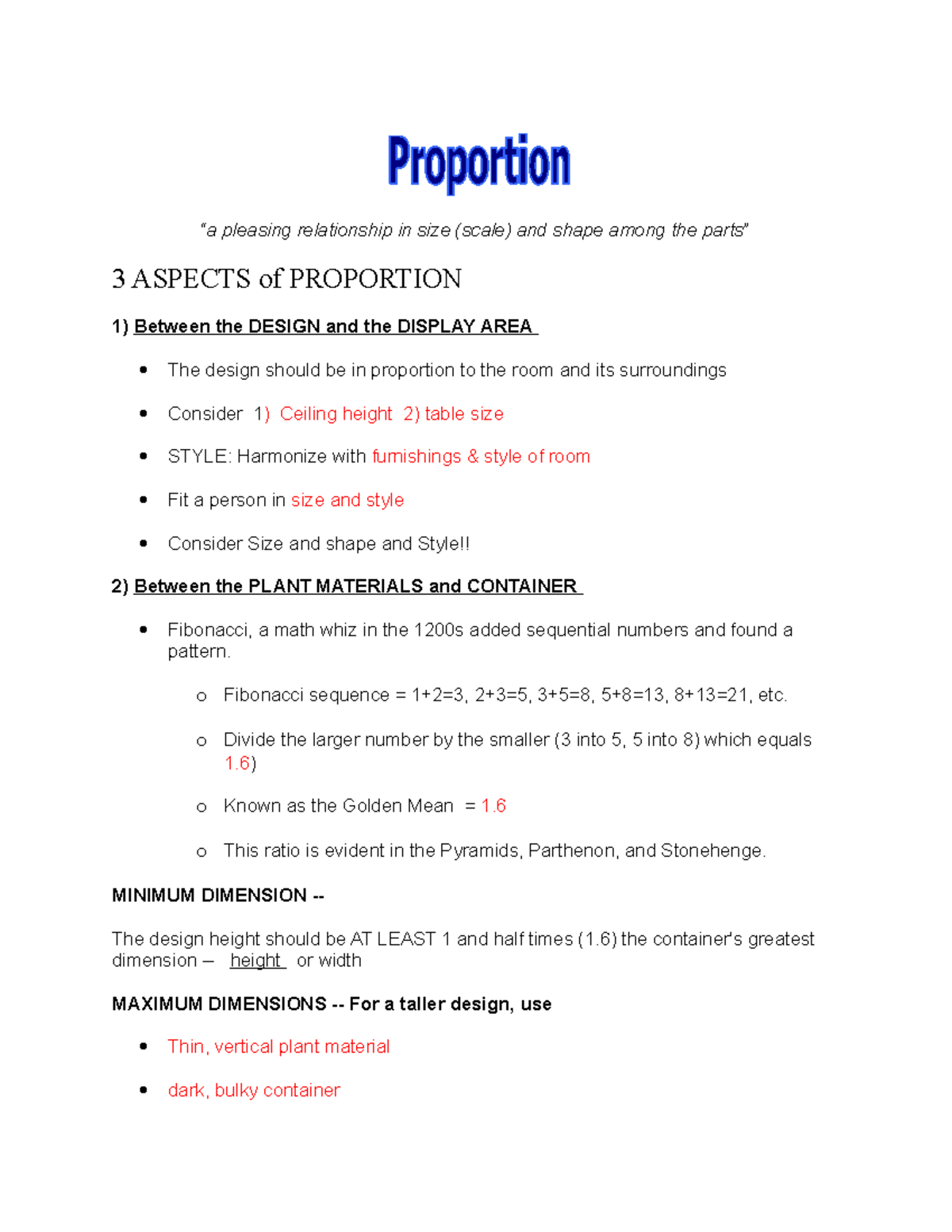 3 Proportion - Chapter 3 Lecture notes - “a pleasing relationship in ...