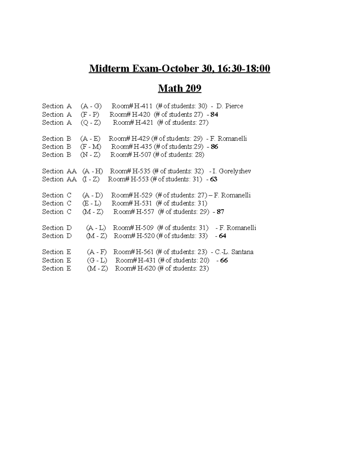 Class Splits MATH 209 Fall 2022.doc[7706] - Midterm Exam-October 30, 16:30-18: Math 209 Section ...