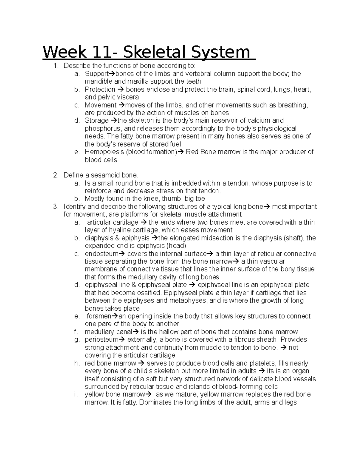 Week 11 - Skeletal system weekly objectives - Week 11- Skeletal System ...