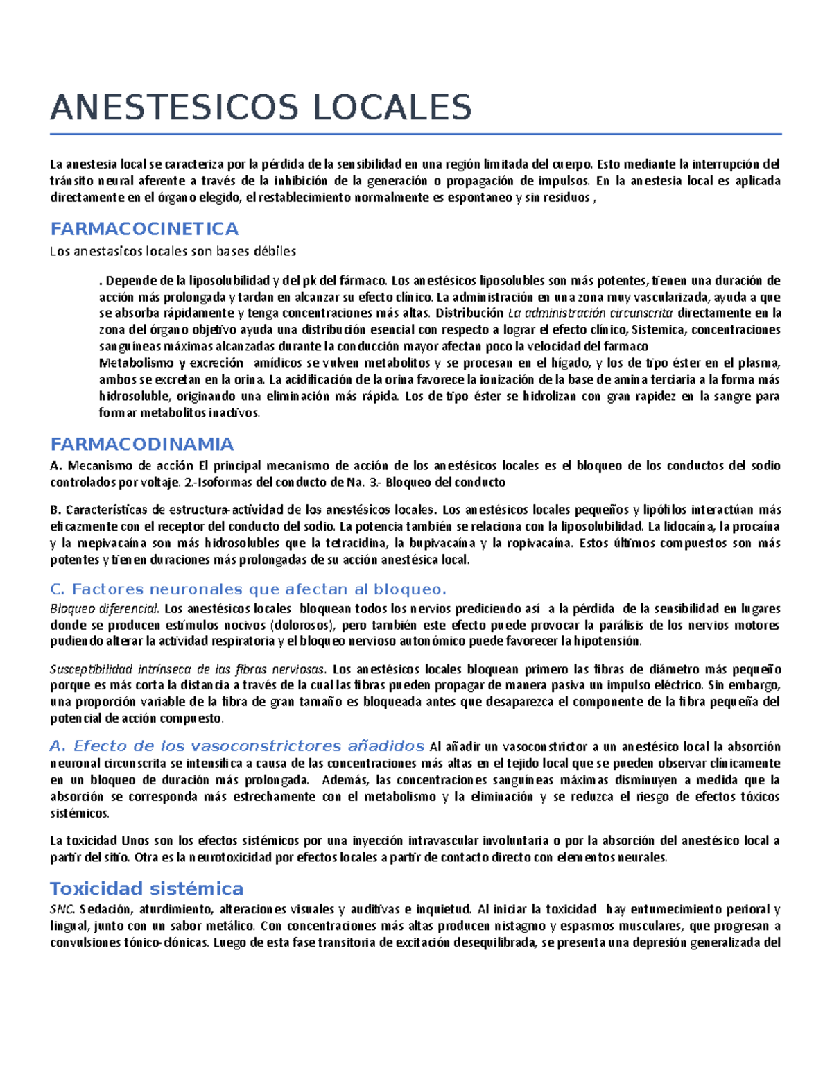 Anestesicos Locales Resumen Del Libro Katzung Anestesicos Locales