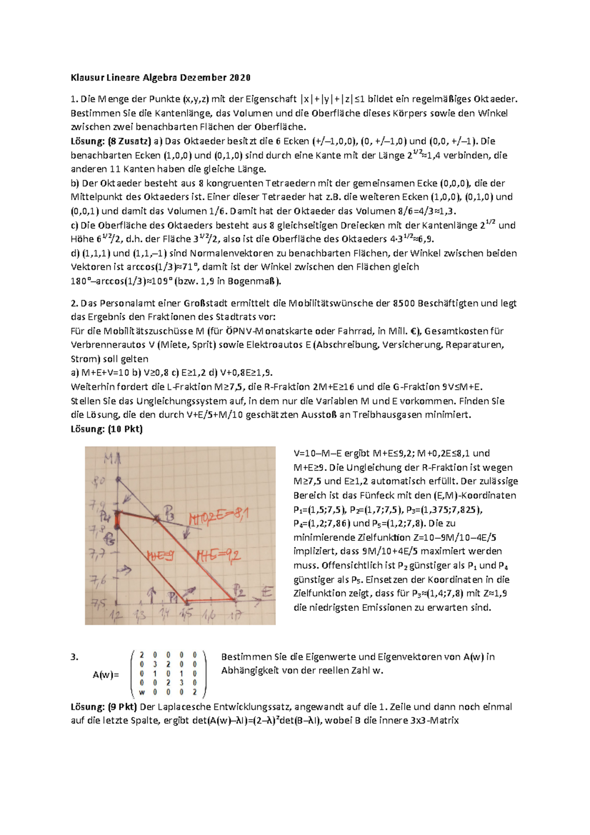 Klausur-LA20-1 Dez - Übungsklausur Lineare Algebra - Klausur Lineare ...