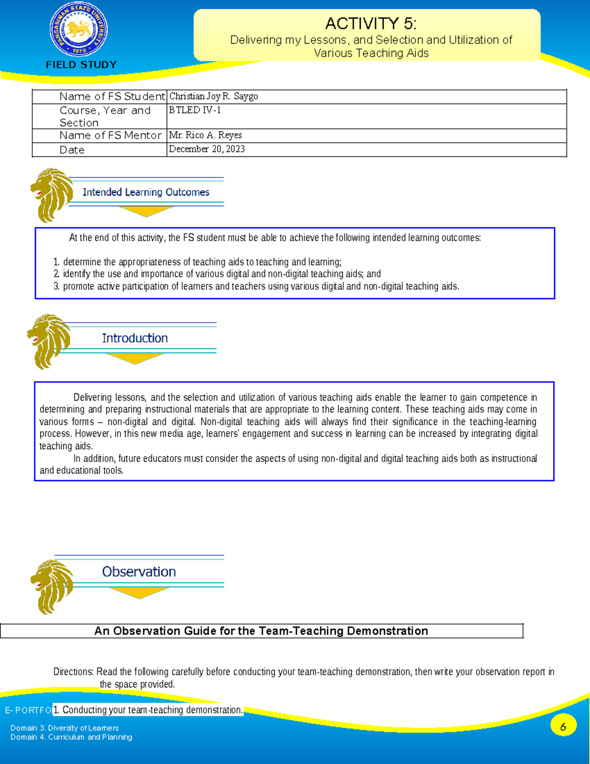 FS 2 Activity 5 - fs2 - Delivering my Lessons, and Selection and Utilization of Various Teaching ...