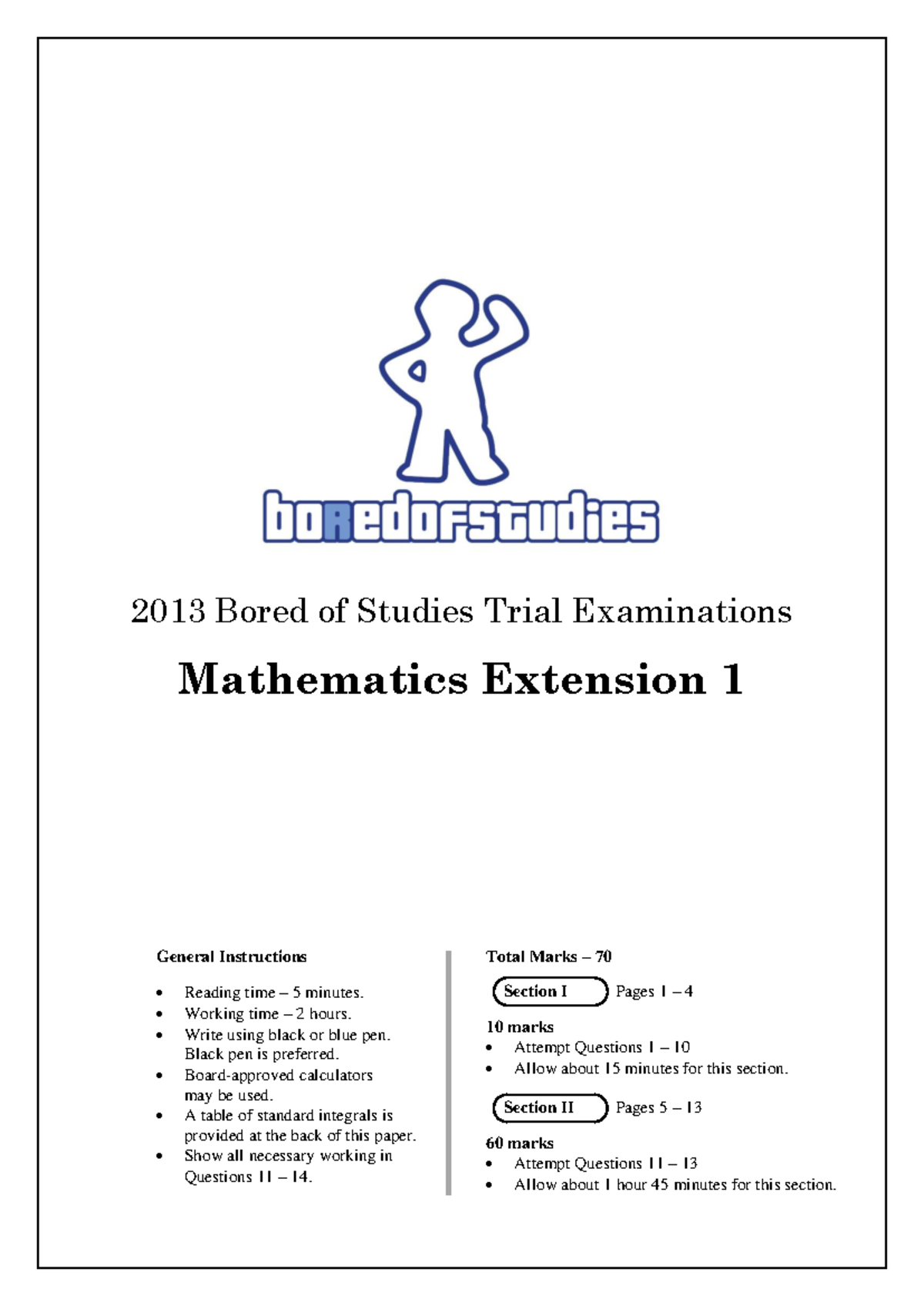 2013 Bo S Trials Mathematics Extension 1 - 2013 Bored of Studies Trial ...