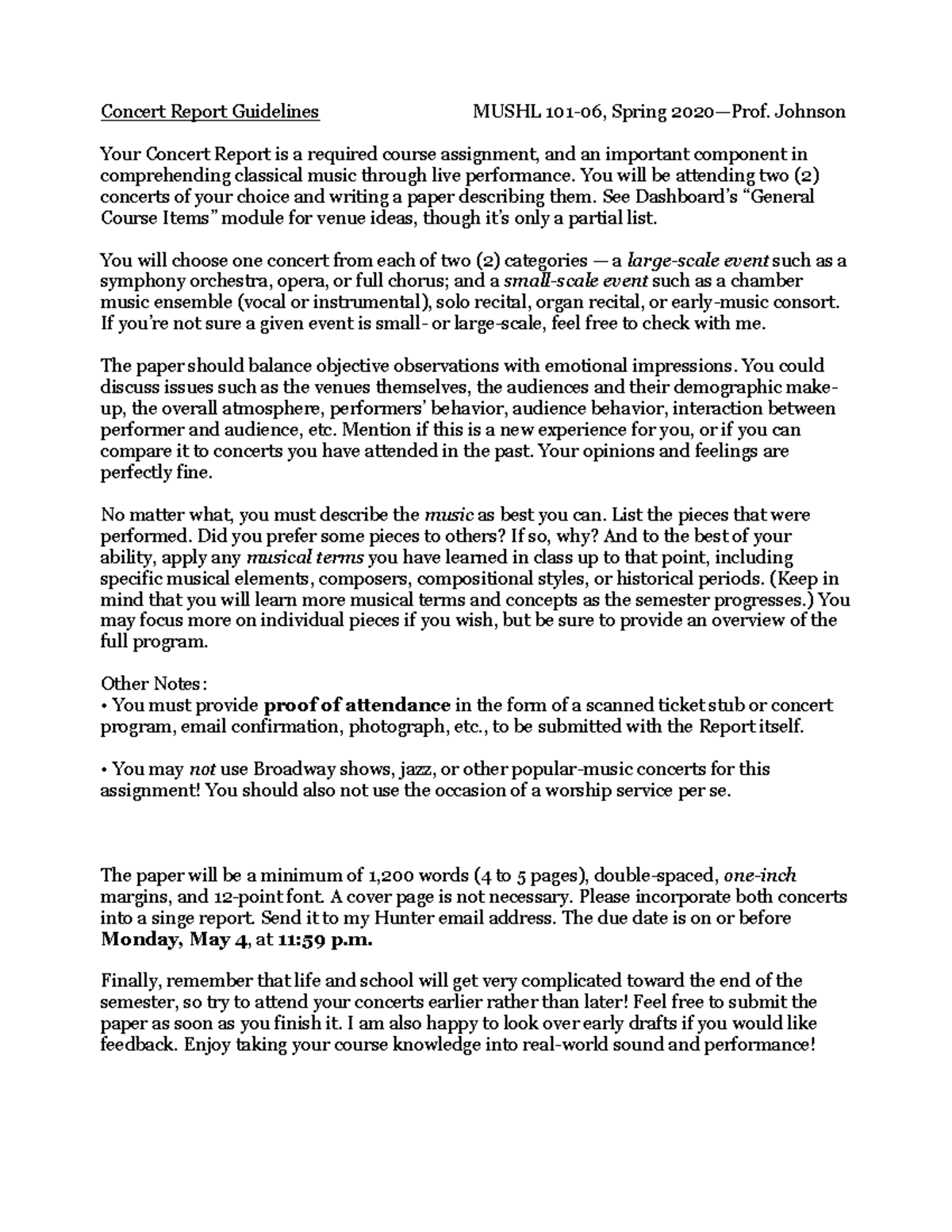 MUSHL 101 S20 Concert Report Guidelines - Concert Report Guidelines ...