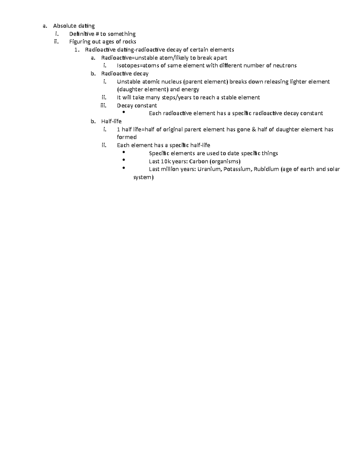 W9-Monday - Lecture notes 17 - a. Absolute dating i. Definitive # to ...