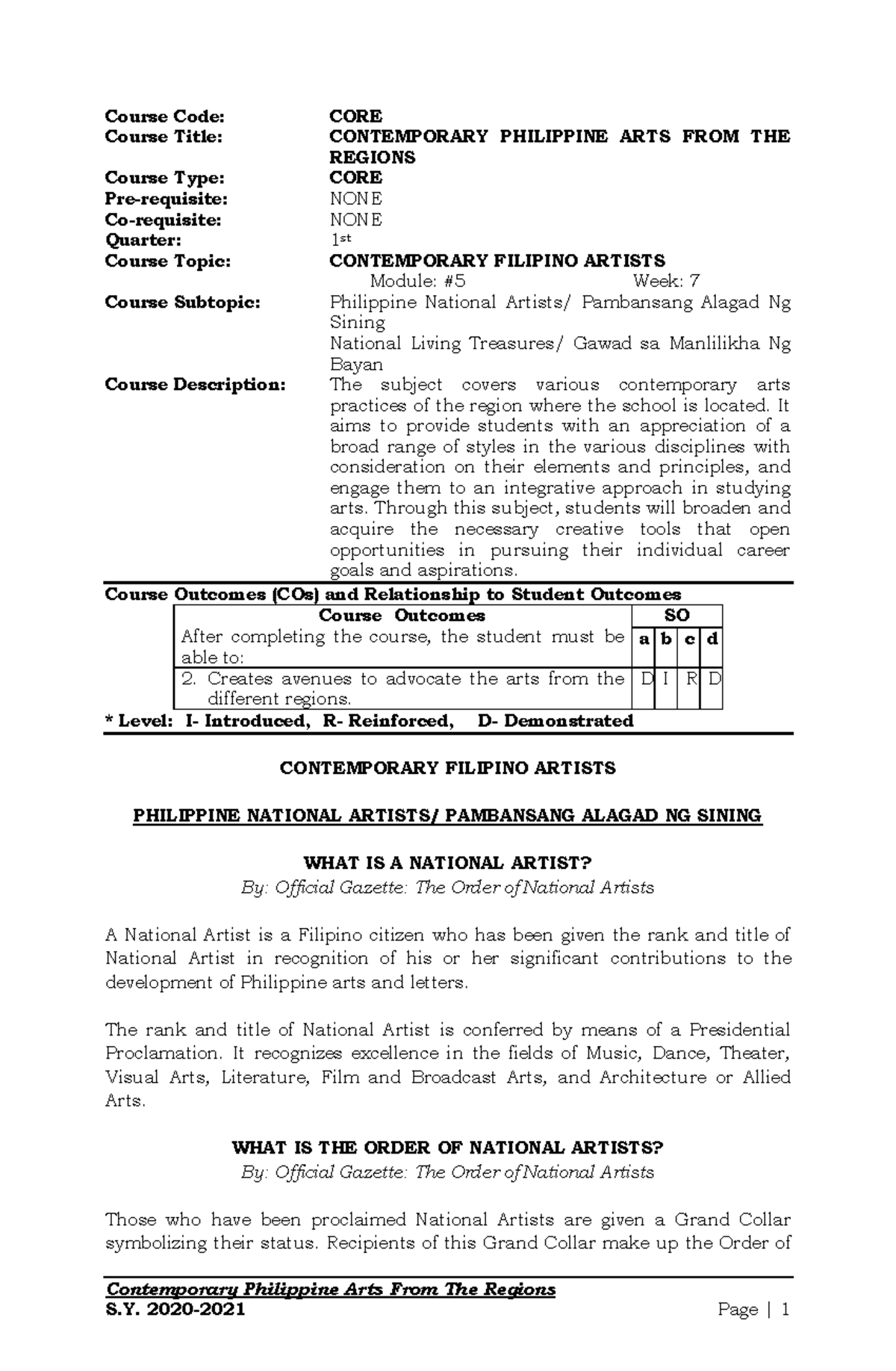 CPAR- Module 5 (WEEK7) - ///////// - Contemporary Philippine Arts From ...