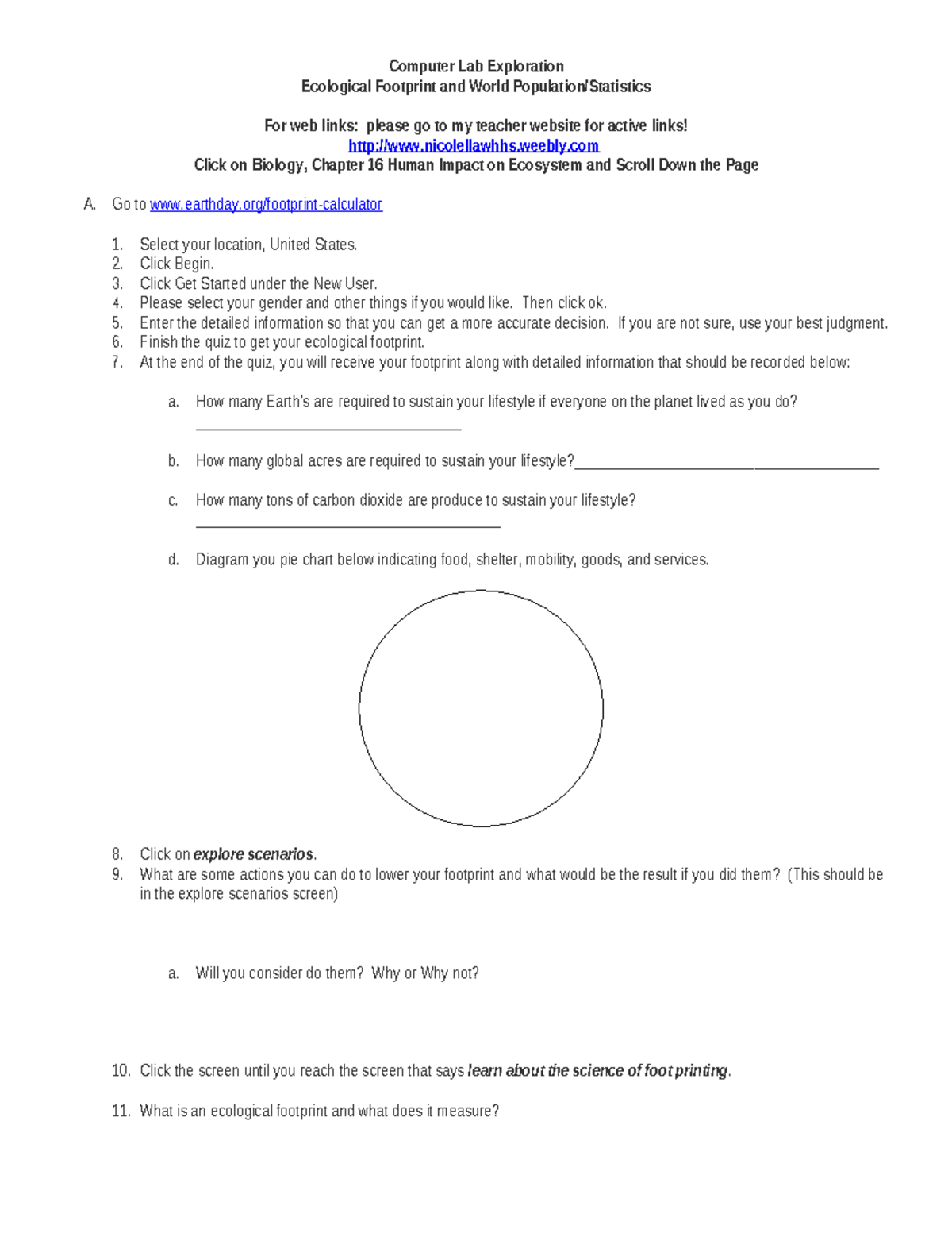 Computer lab exploration - ecological footprint lab - Computer Lab ...
