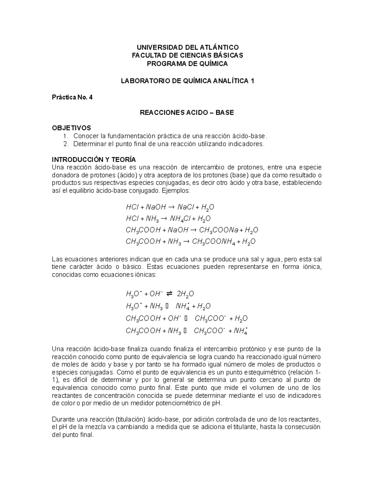 Práctica No. 4. Reacciones Ácido-Base - UNIVERSIDAD DEL ATLÁNTICO ...