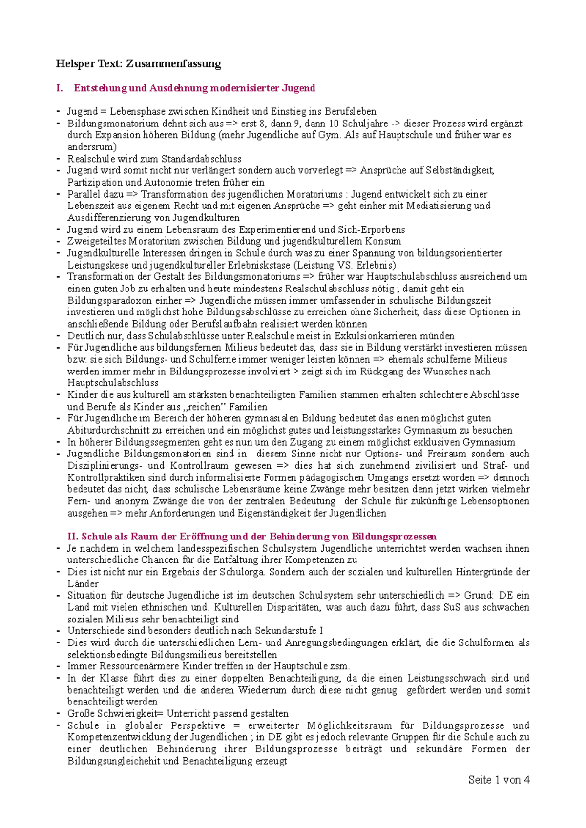 Helsper - Zusammenfassung Erziehungswissenschaften - Helsper Text ...
