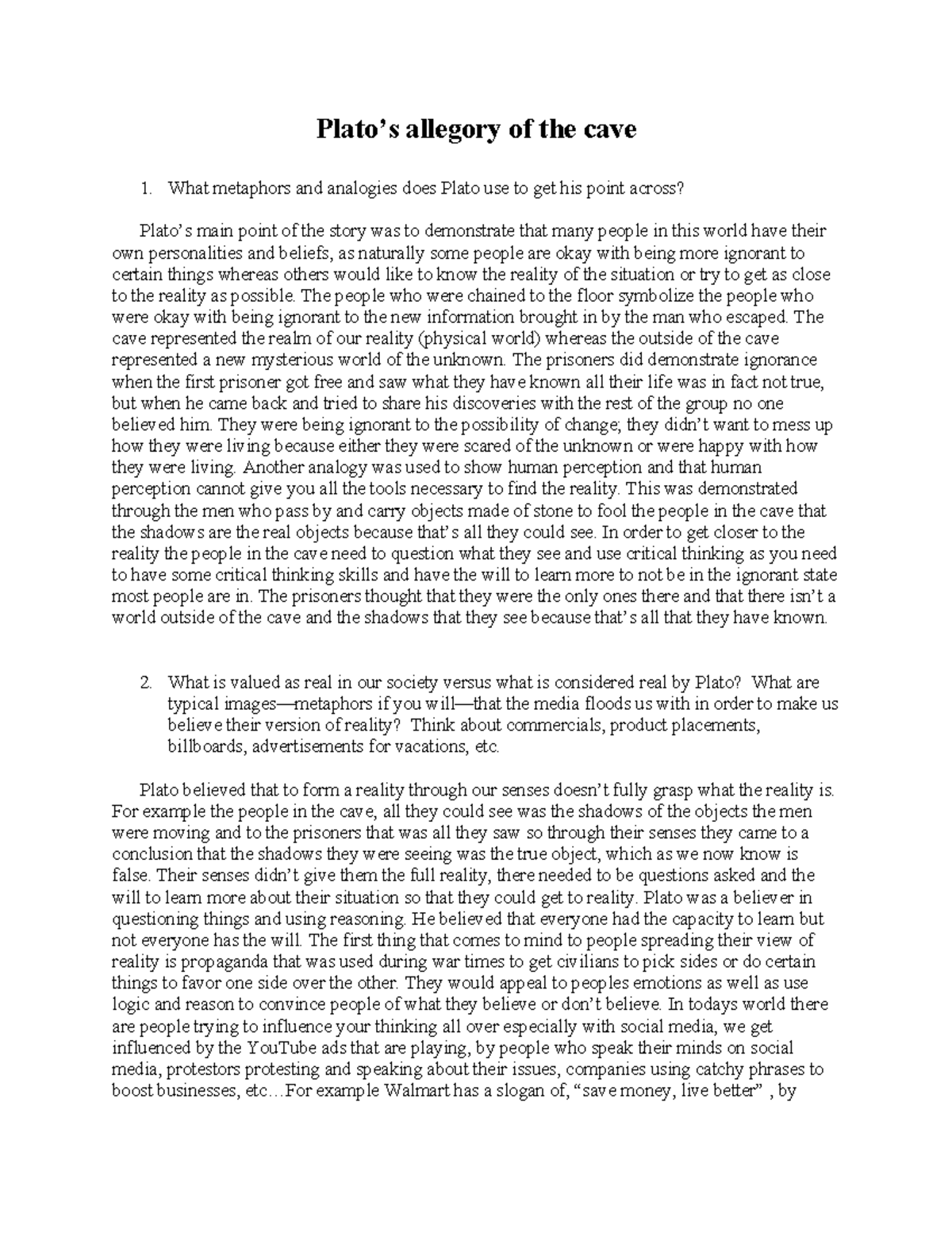 Platos allegory of the cave - Plato’s allegory of the cave What ...