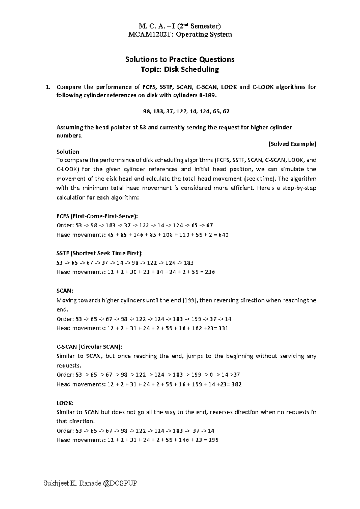 Assignment 3 Disk Scheduling Solutions - MCAM1202T: Operating System Solutions to Practice ...