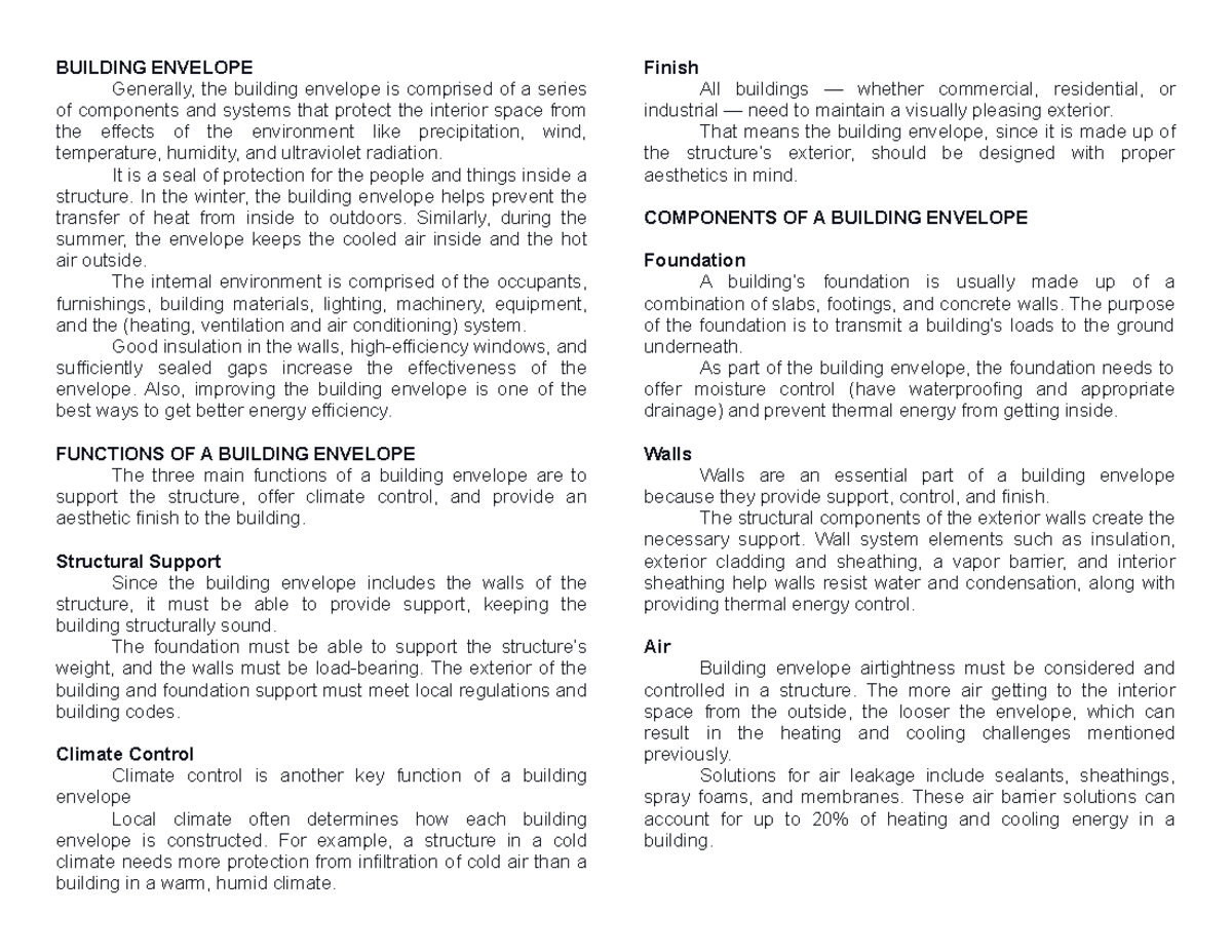Building envelope - It is a seal of protection for the people and ...
