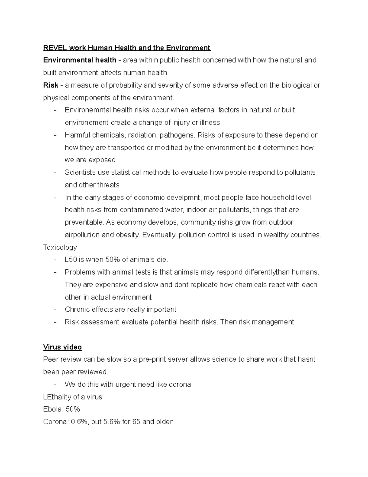Week 3 1000 - Professor Sharon Collinge. REVEL work Human Health and ...