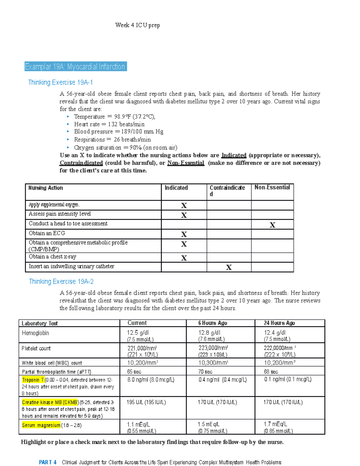 Week 4 icu prep - ICU week 4 prep work - Week 4 ICU prep Examplar 19A ...