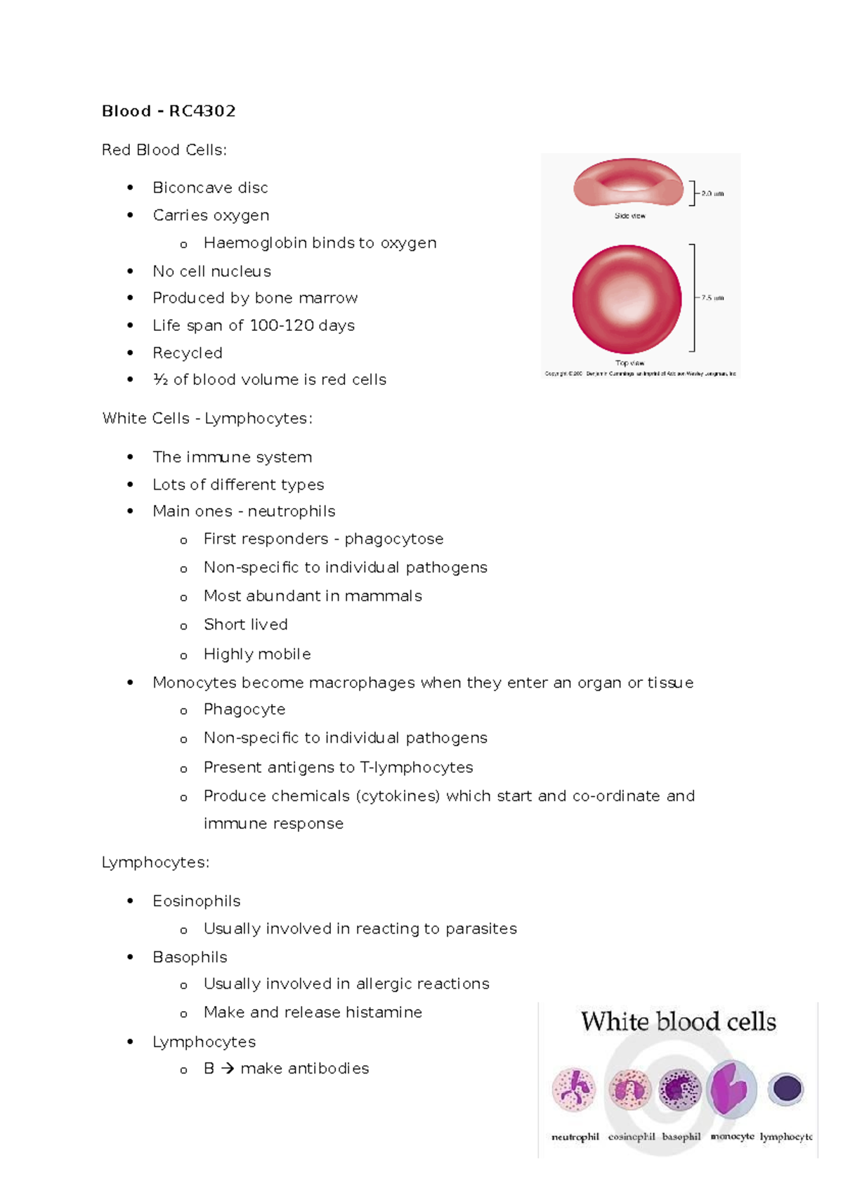 Lesson 13 - Blood - Lecture notes 13 - Blood - RC Red Blood Cells ...