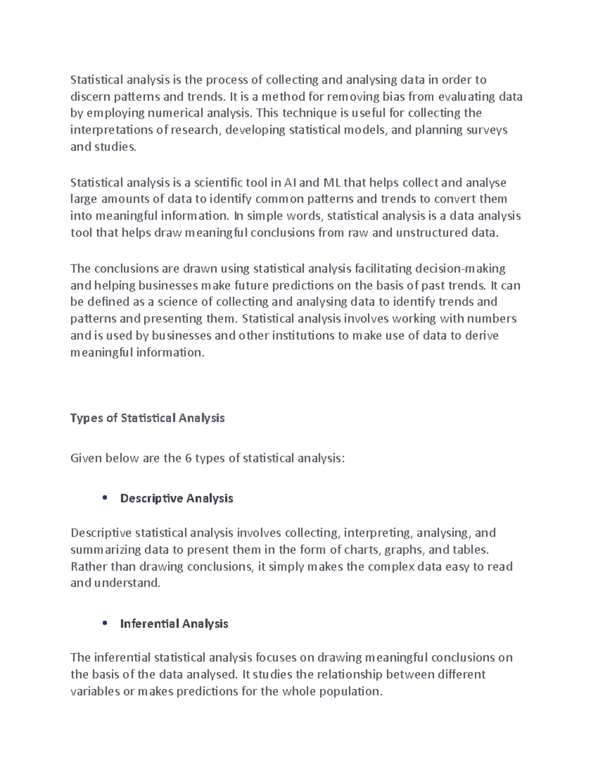 Statistical analysis and types - Statistical analysis is the process of ...