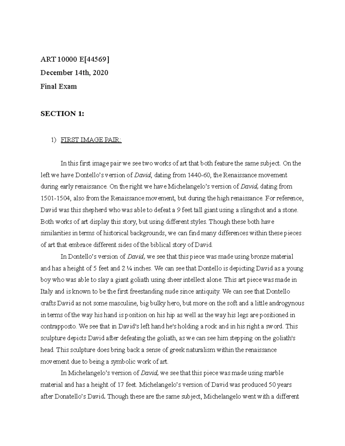 Final Exam ART10000 Jessika Pallares - ART 10000 E[44569] December 14th ...