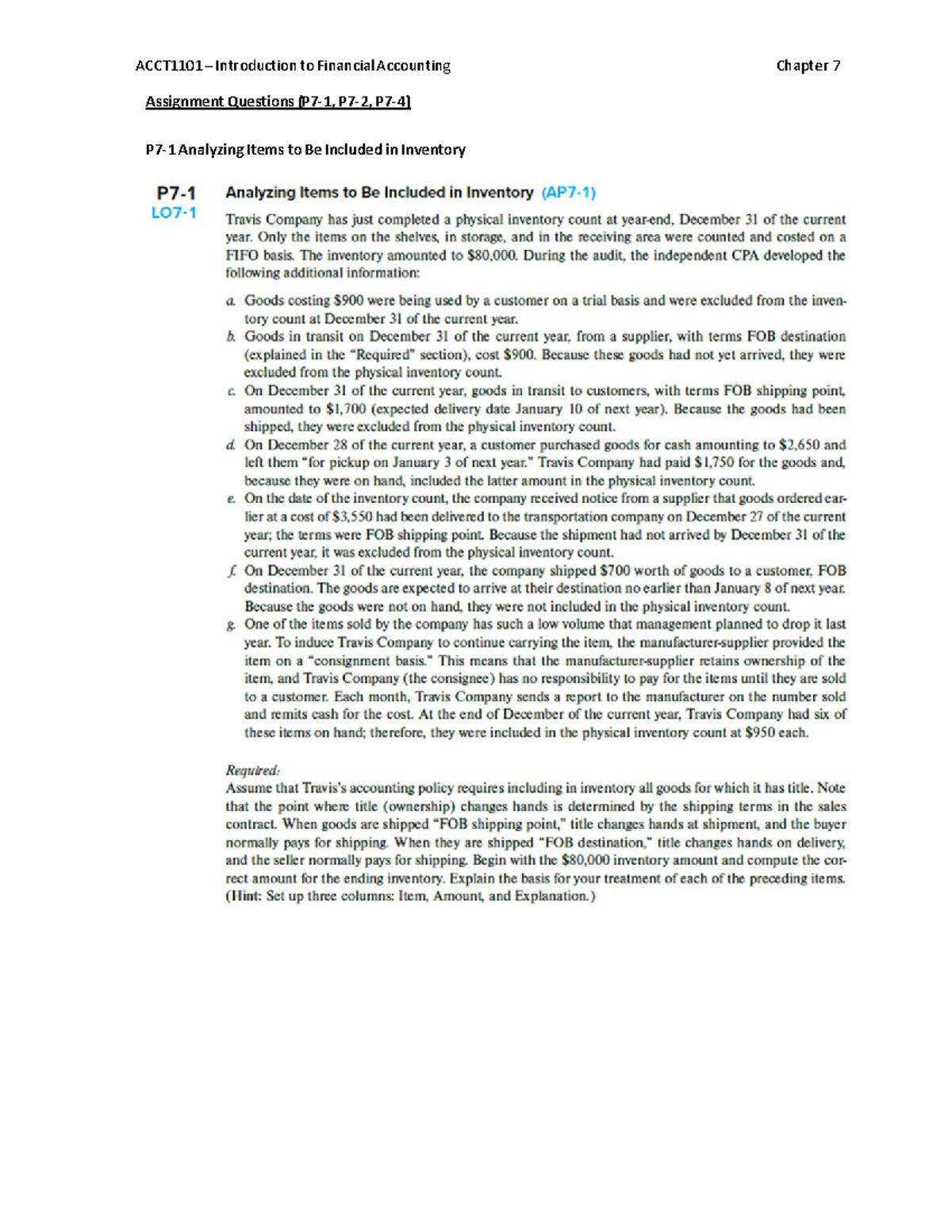 ACCT1101 Questions Chapter 07 - ACCT1101 – Introduction to Fina - Studocu