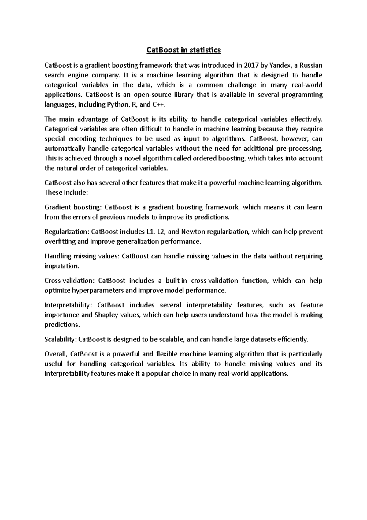 Cat Boost in statsi - CatBoost in statistics CatBoost is a gradient ...