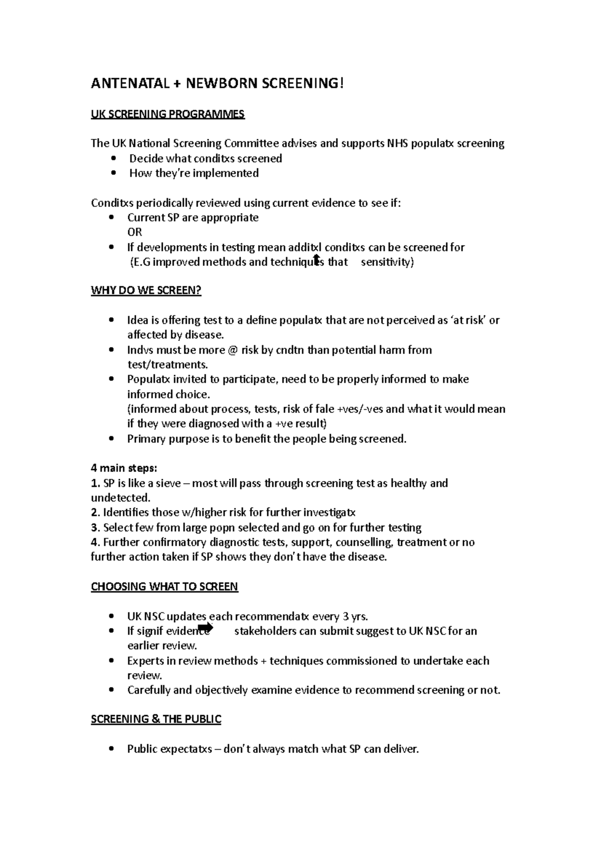 Antenatal + Newborn Screening Lecture Notes - ANTENATAL + NEWBORN ...