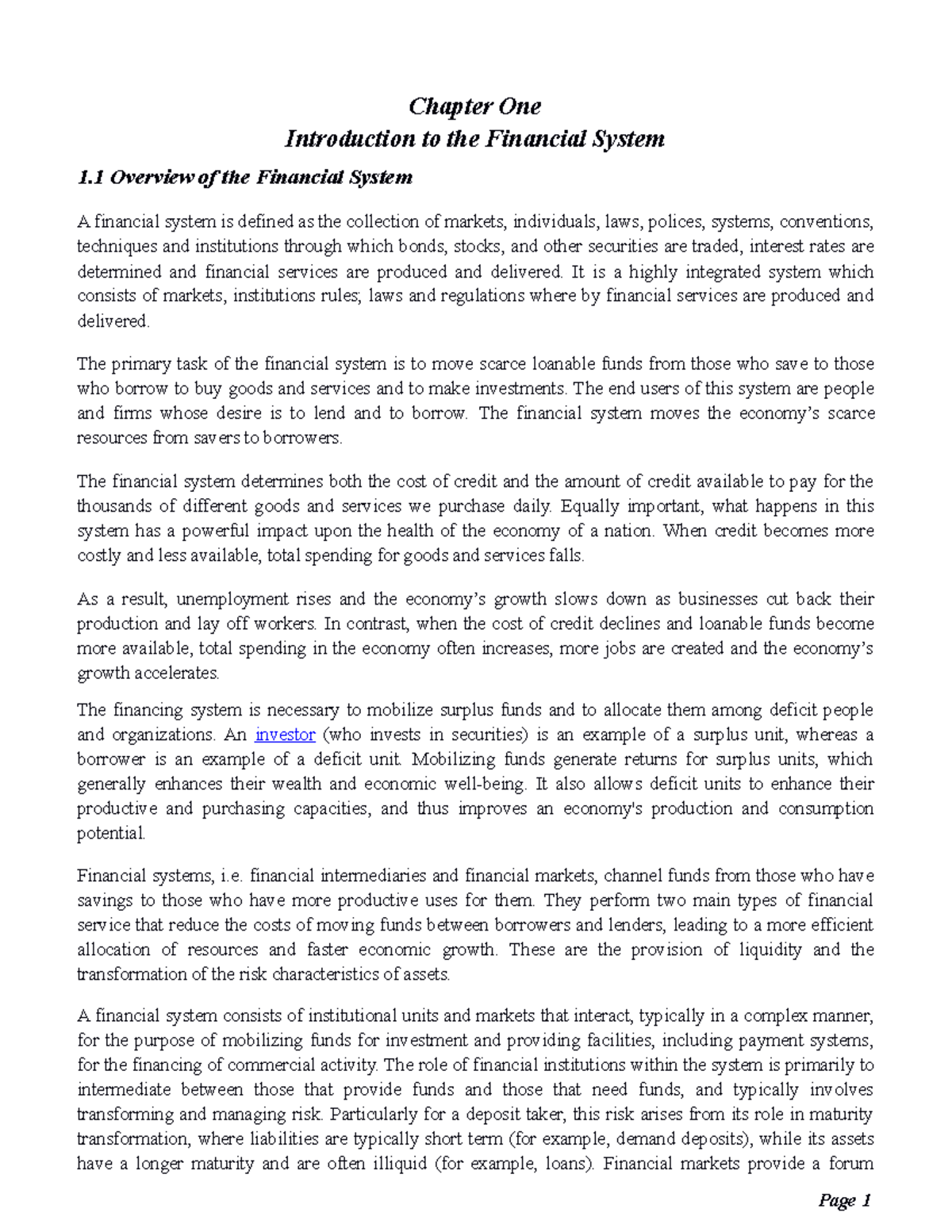 BANK PP Handout-CH01-Fin system - Chapter One Introduction to the ...