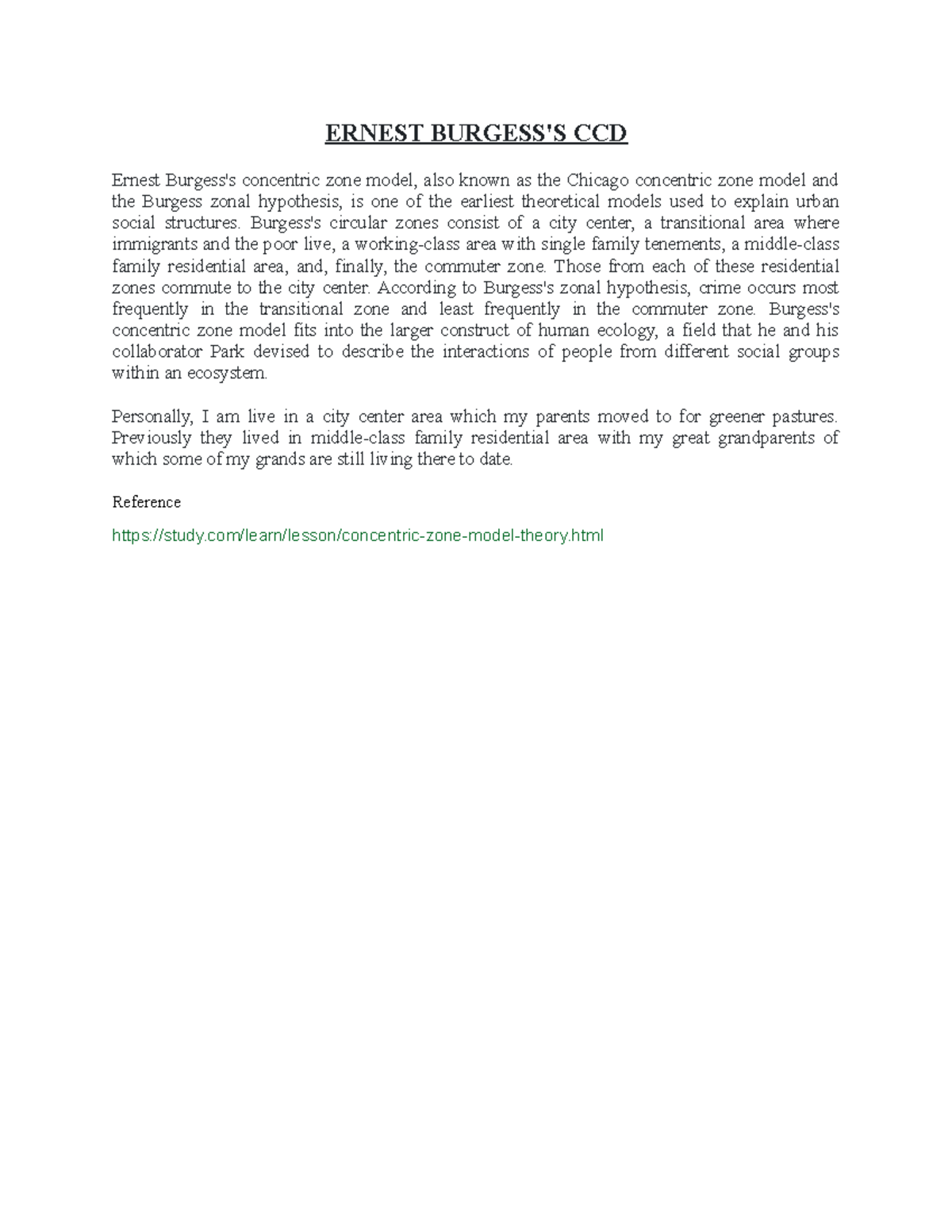 Ernerst Burgess CCD - assignment - ERNEST BURGESS'S CCD Ernest Burgess ...