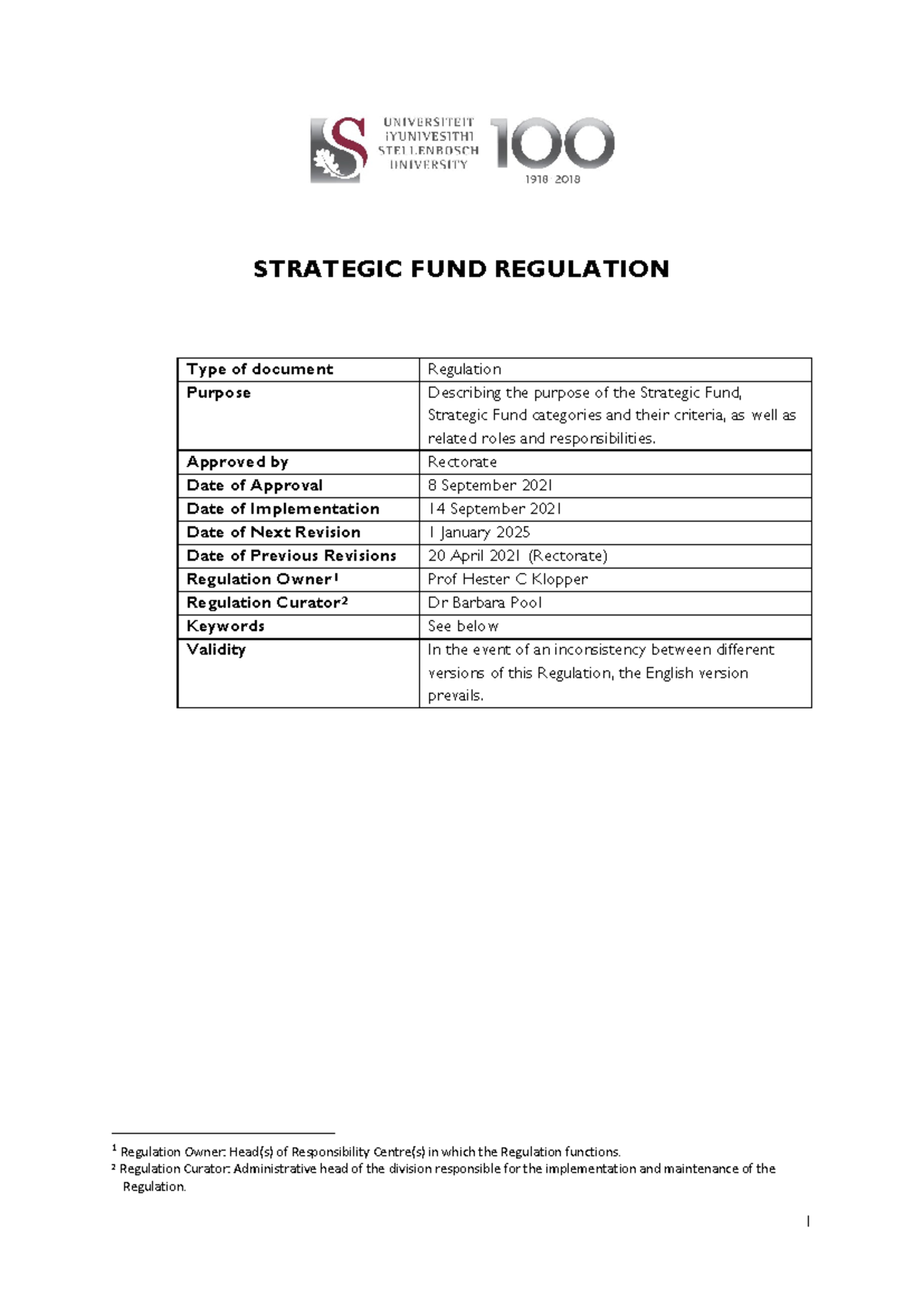 Strategic Fund Regulation 2021-10 - STRATEGIC FUND REGULATION Type of ...
