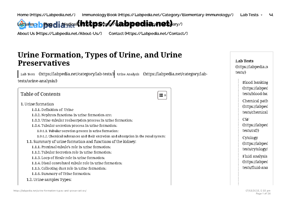 Urine Formation, Types of Urine, and Urine Preservatives - Labpedia ...
